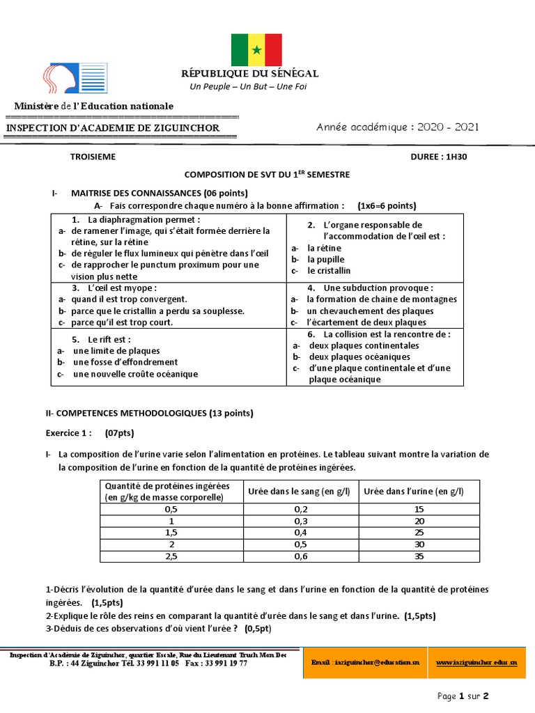 SVT 3ème | PDF | Urine
