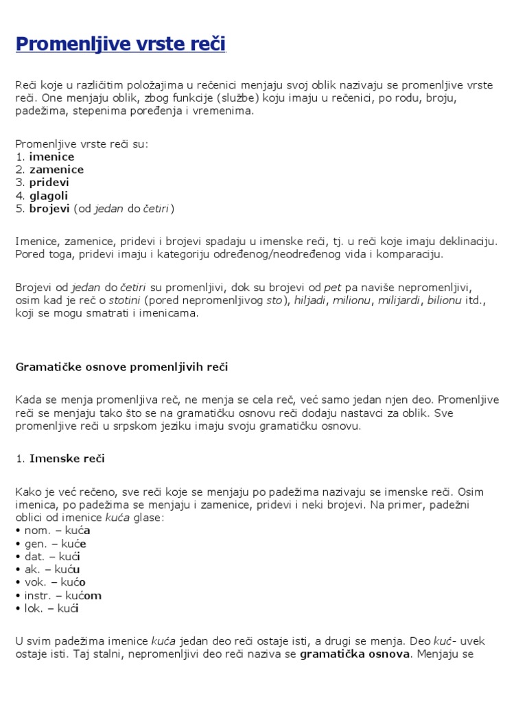 Promenljive Reči I Vrste | PDF