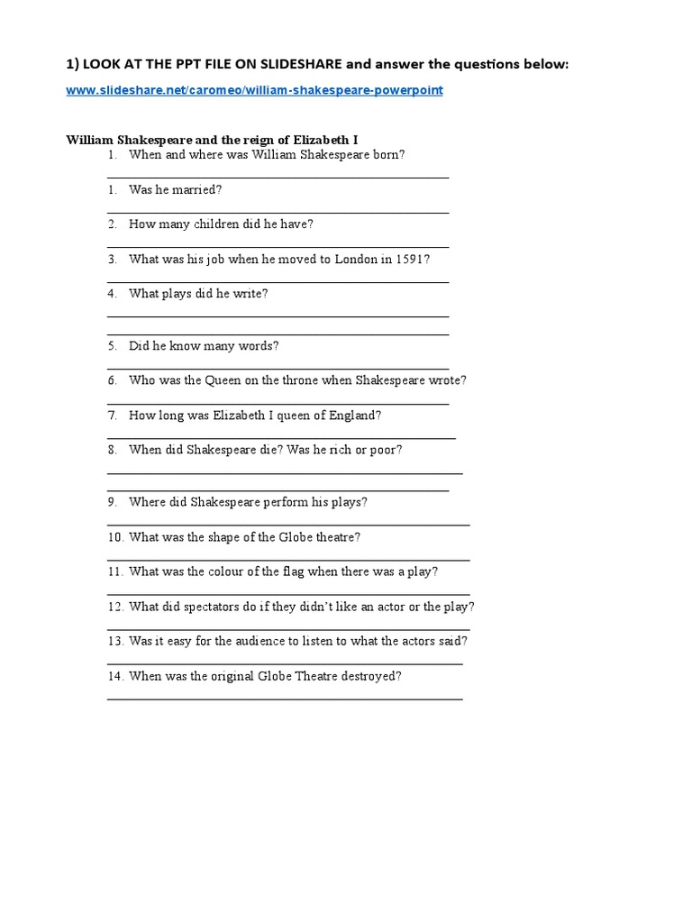 Shakespeare & Elizabethan Era Quiz | PDF | Art