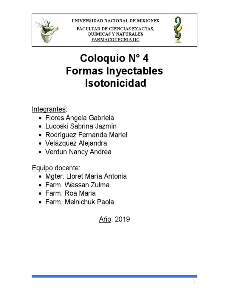 Isotonicidad en Formulaciones Inyectables | PDF | Cloruro de sodio ...