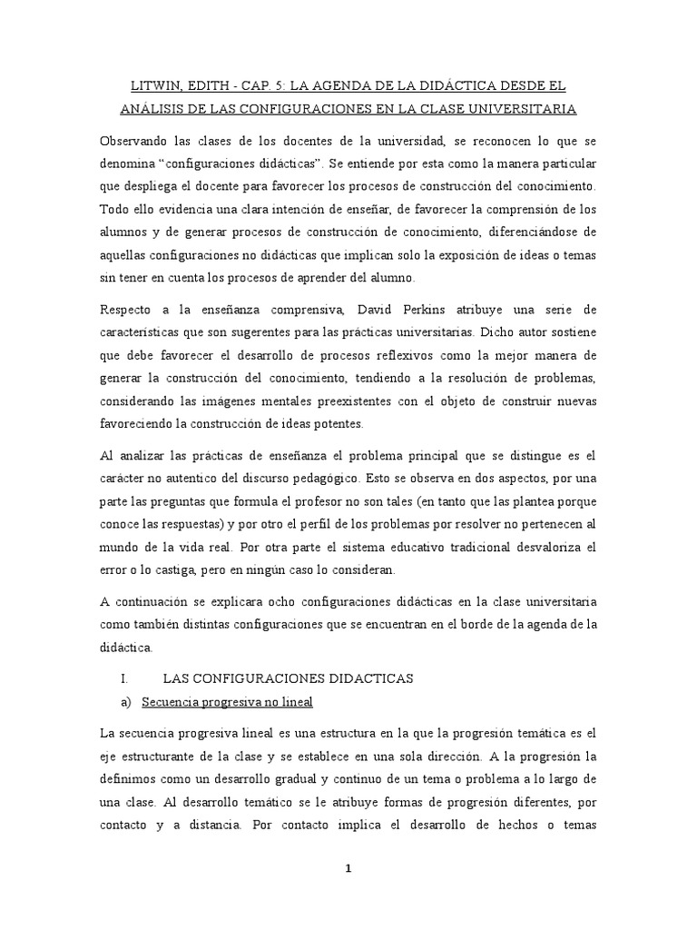 Litwin, Edith - Las Configuraciones Didácticas. Cap. 5 (Resumen) | PDF | Maestros | Teoría