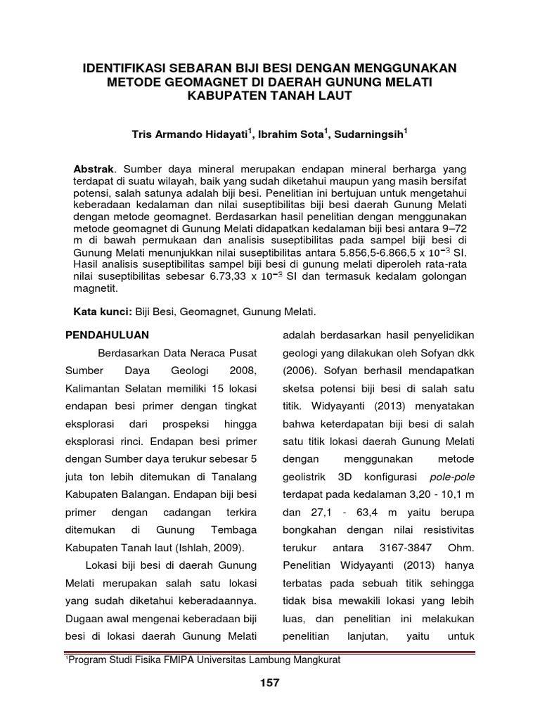 Identifikasi Sebaran Biji Besi Dengan Menggunakan Metode Geomagnet Di ...