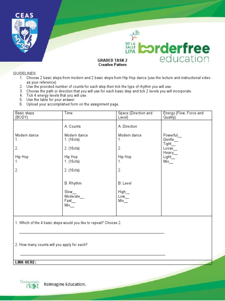 GRADED TASK 2 - Creative Pattern and Dance Presentation | PDF | Dances ...