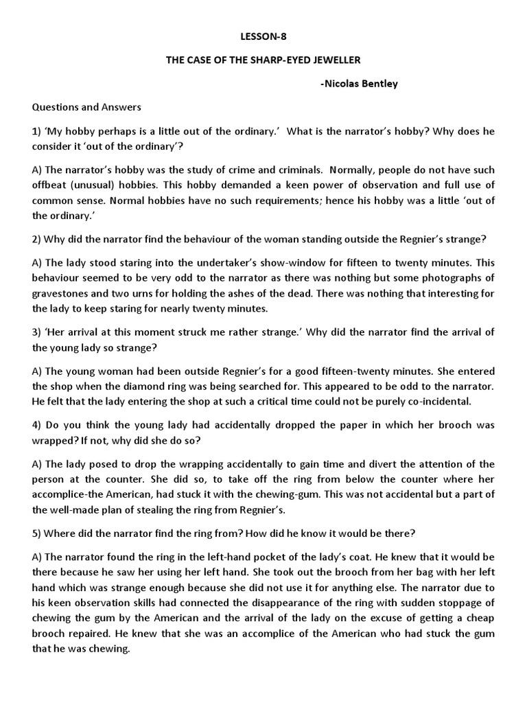 Lesson 8 - THE CASE OF THE SHARP EYED JEWELLER | PDF