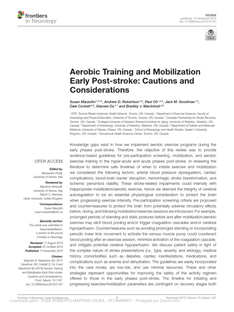 Aerobic Training and Mobilization Early Post Stroke Cautions and ...