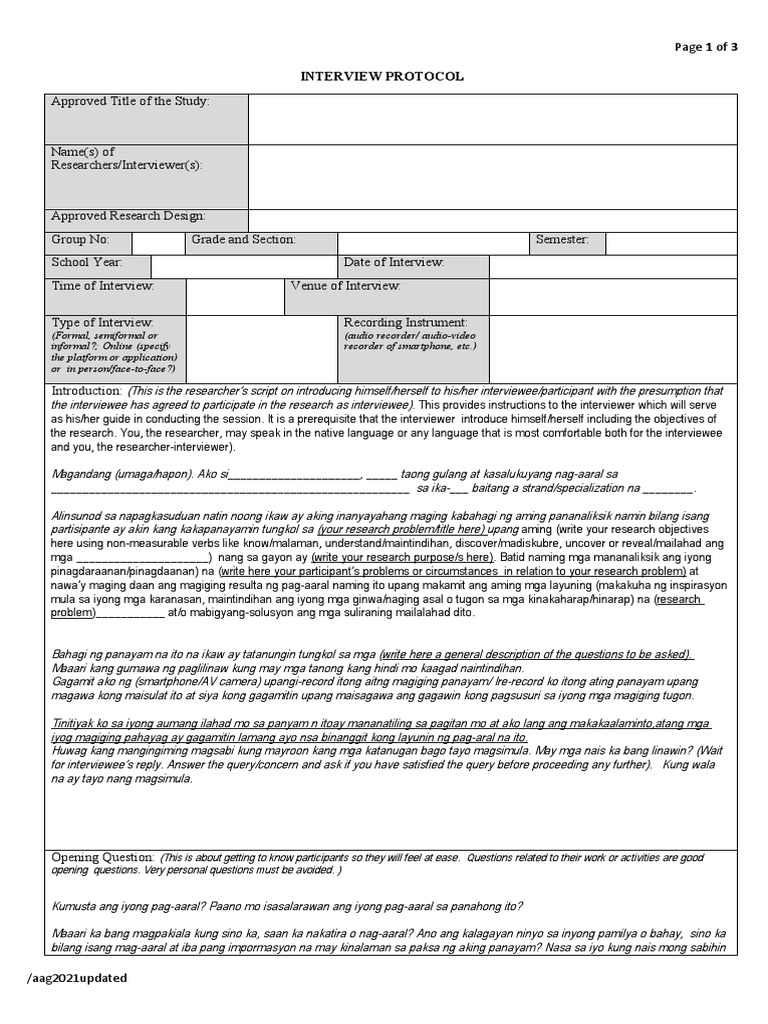 Interview Protocol | PDF | Interview | Question