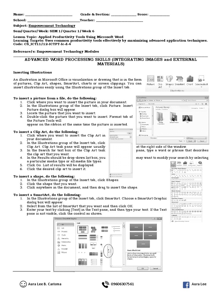 Q1 Week 6 Advanced Word Processing Skills Integrating Images | PDF | Computer Science | Software