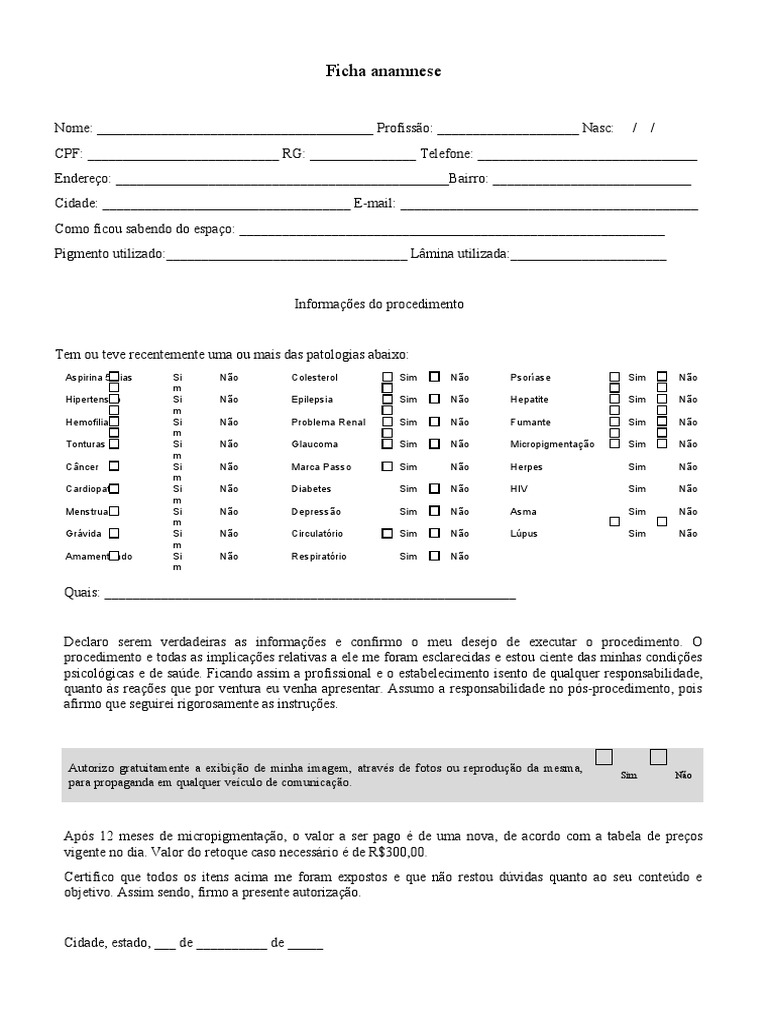 Ficha Anamnese Editável | PDF | Especialidades Médicas | Medicina clínica