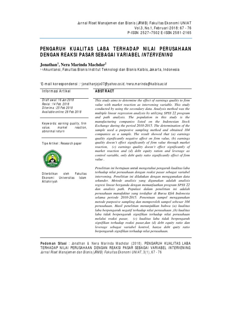 Pengaruh Kualitas Laba Terhadap Nilai Pe 12ea00c6 | PDF