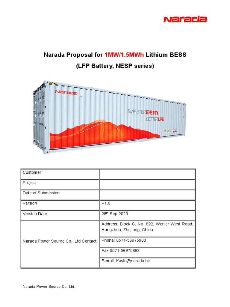 BESS Proposal Description of Narada For 1MW 1.5MWh | PDF | Direct ...