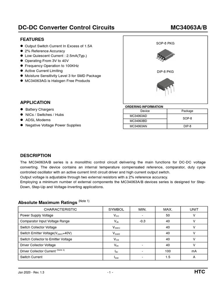DC-DC Converter Control Circuits MC34063A/B | PDF | Electronic Circuits | Physical Quantities