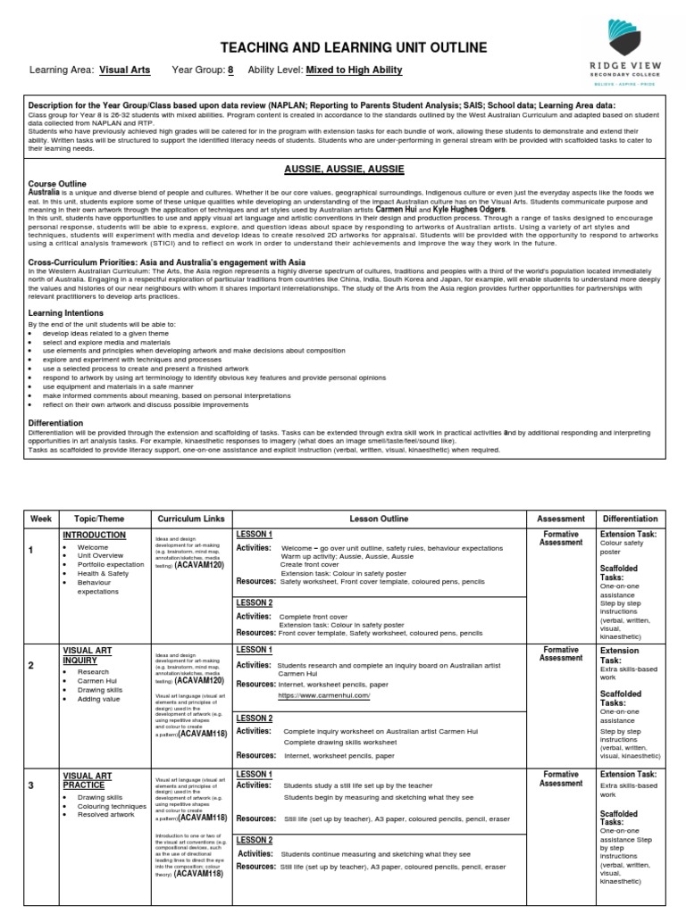 Year 8 Visual Arts Program Outline | PDF | Educational Assessment ...