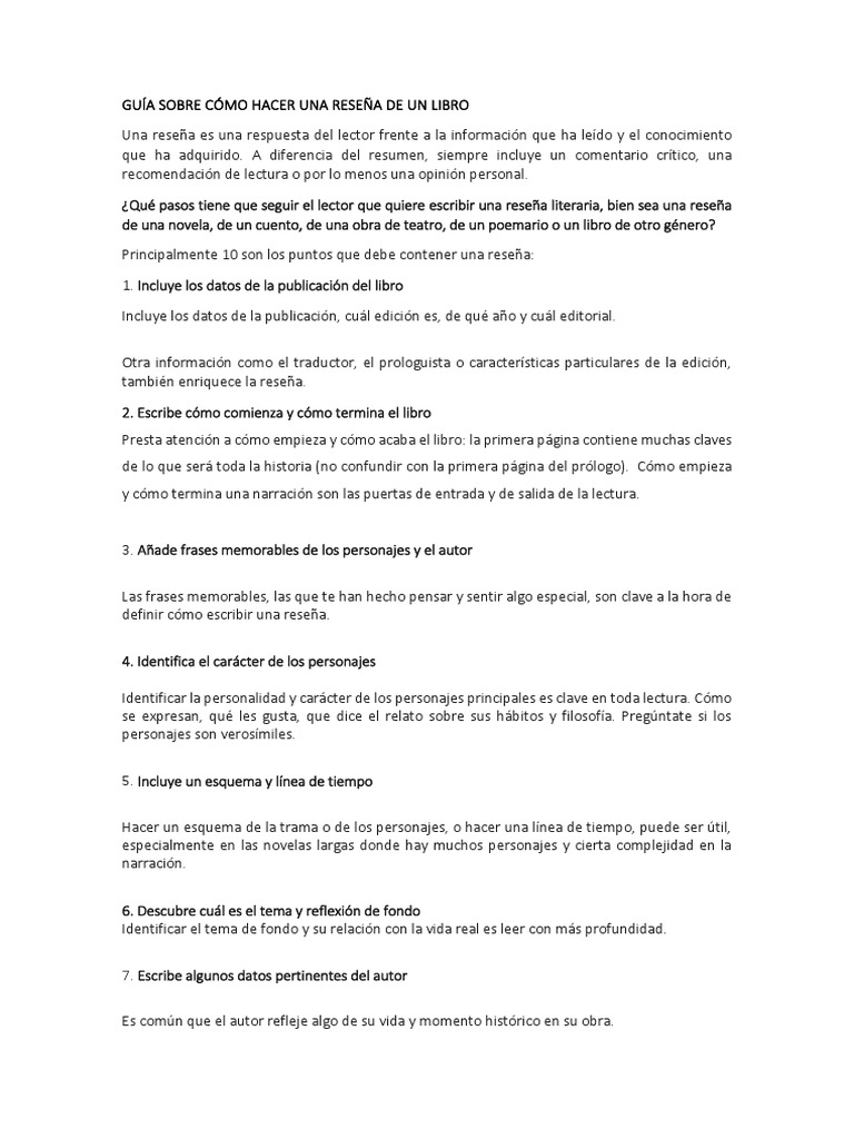 Guía Sobre Cómo Hacer Una Reseña de Un Libro | PDF | Autor | Novelas