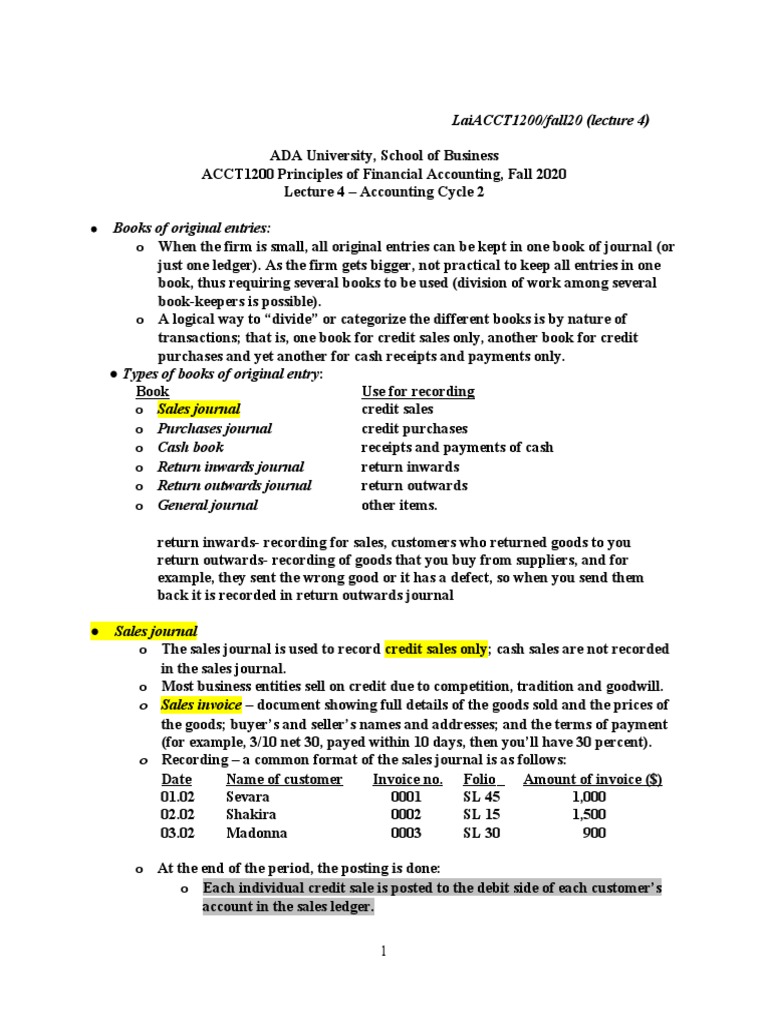 ACCT1200 (Fall 20) Lecture & Tutorial 4 Accounting Cycle 2 | PDF ...