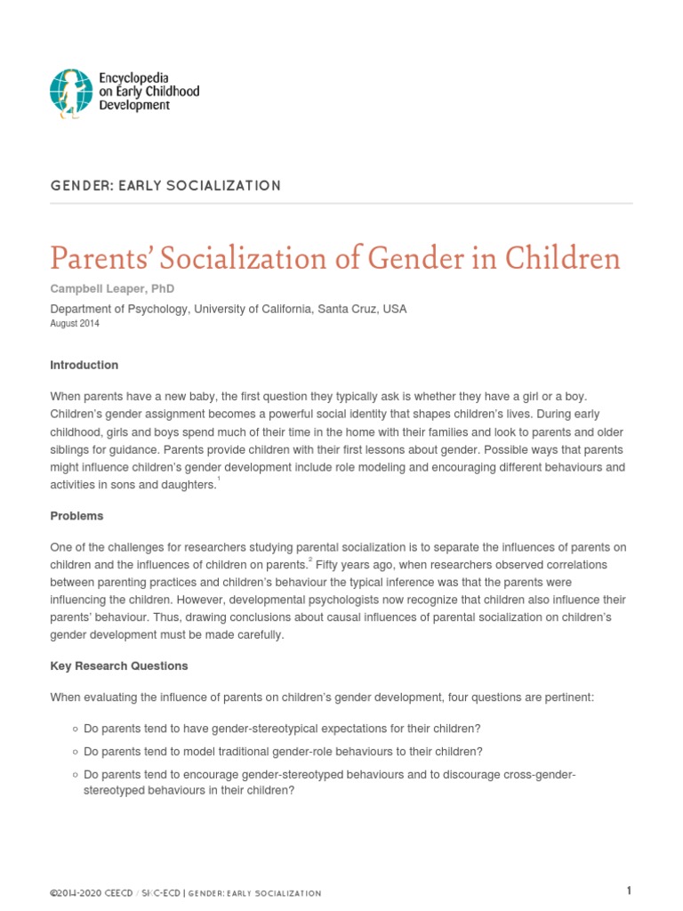 Parents' Socialization of Gender in Children | PDF | Gender | Gender ...