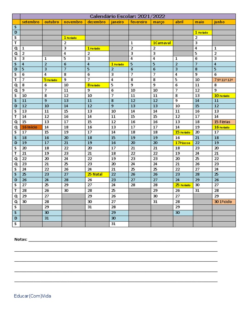 Calendário Escolar - 21 - 22 | PDF