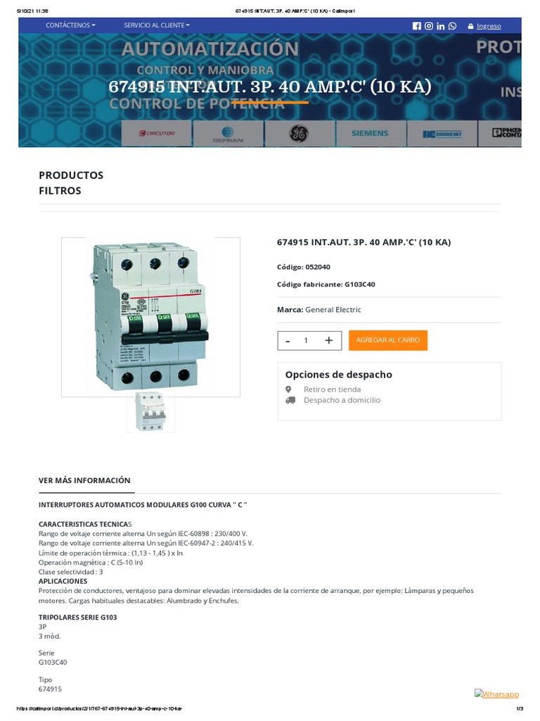 INT - AUT. 3P. 40 AMP.'C' (10 KA) - Calimport | PDF | Ingenieria ...
