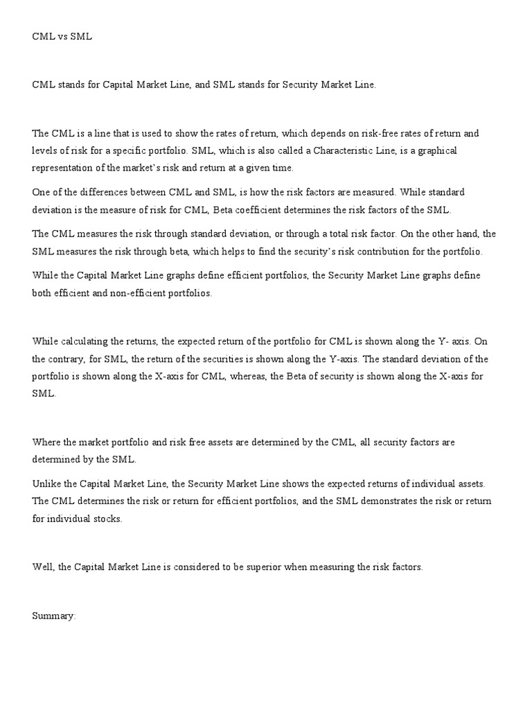 CML Vs SML | Download Free PDF | Capital Asset Pricing Model | Beta ...