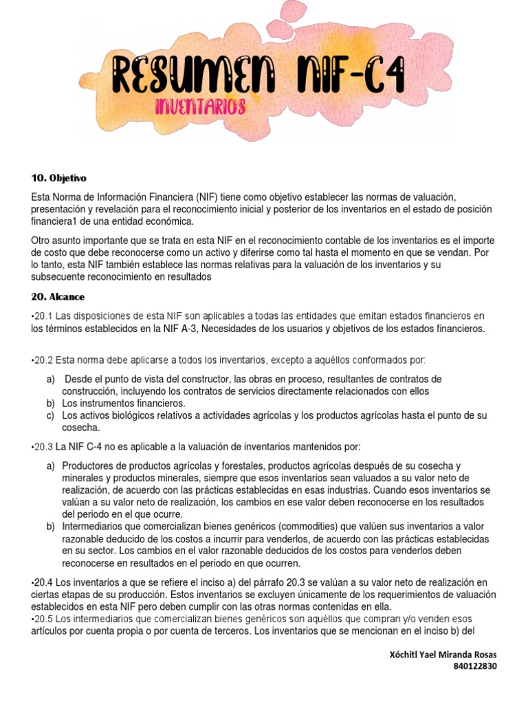 Resumen NIF-C4 Inventarios | PDF | Costo | Inventario