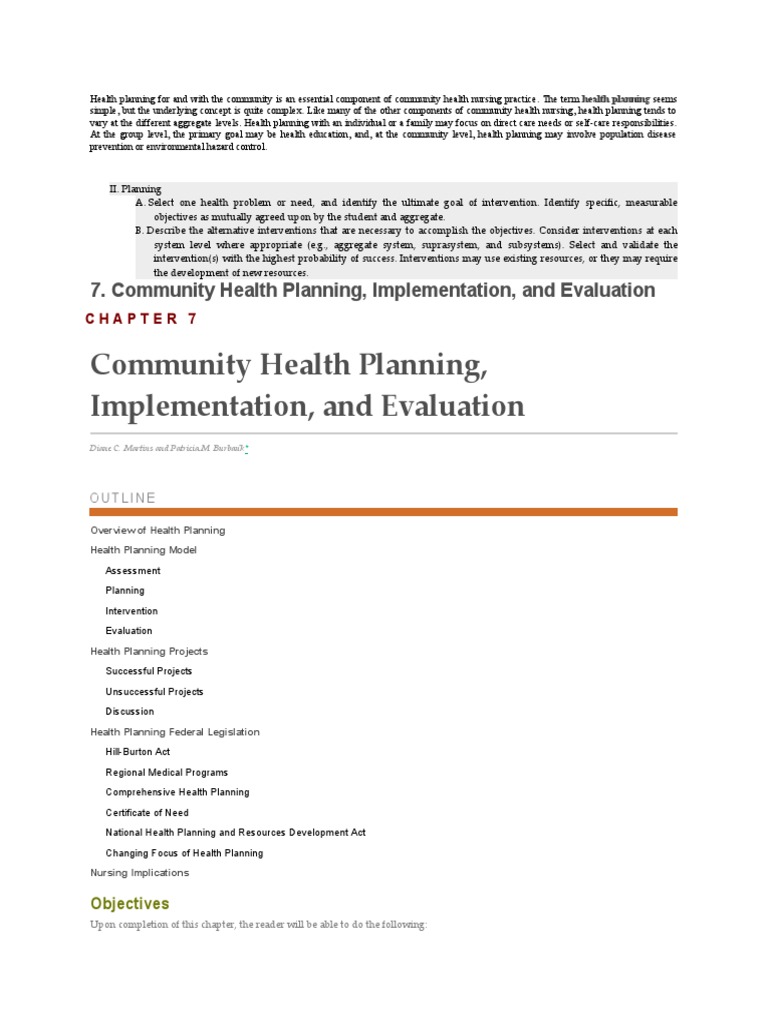 Community Health Planning, Implementation, and Evaluation | PDF ...