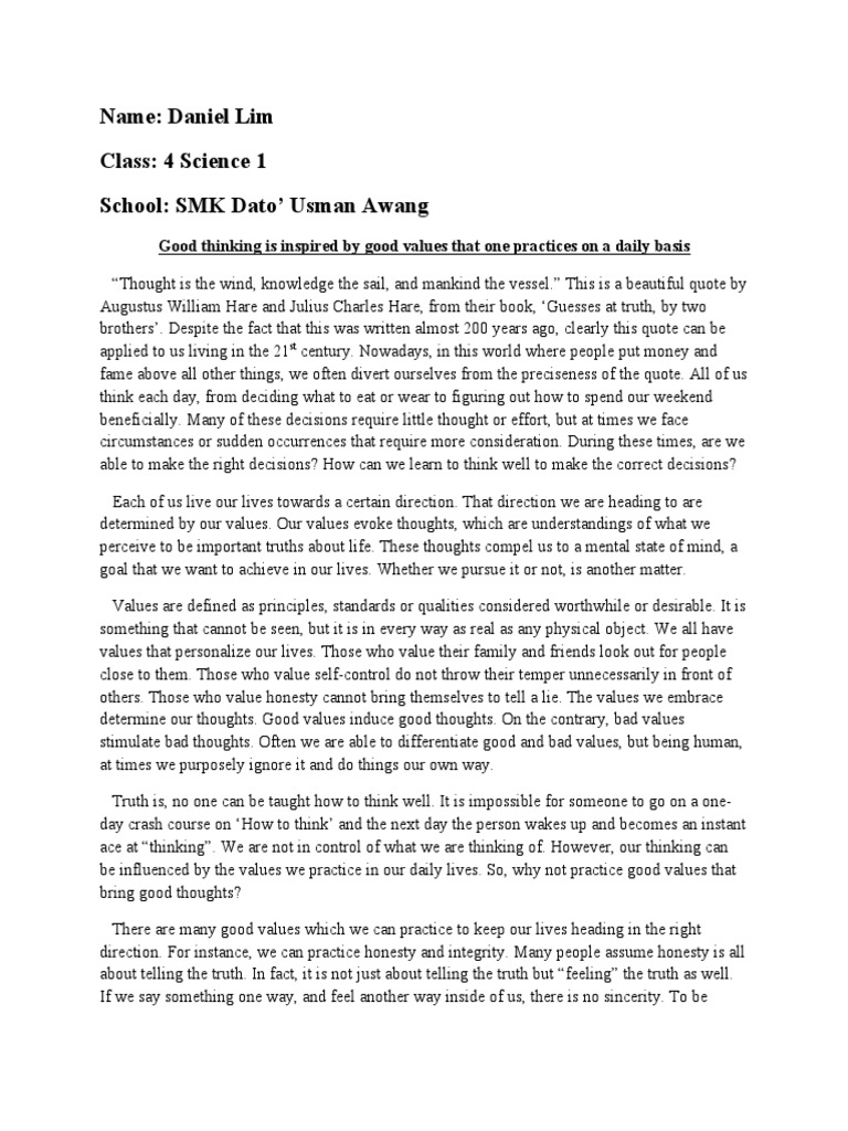 Good Thinking Is Inspired by Good Values That One Practices On A Daily ...