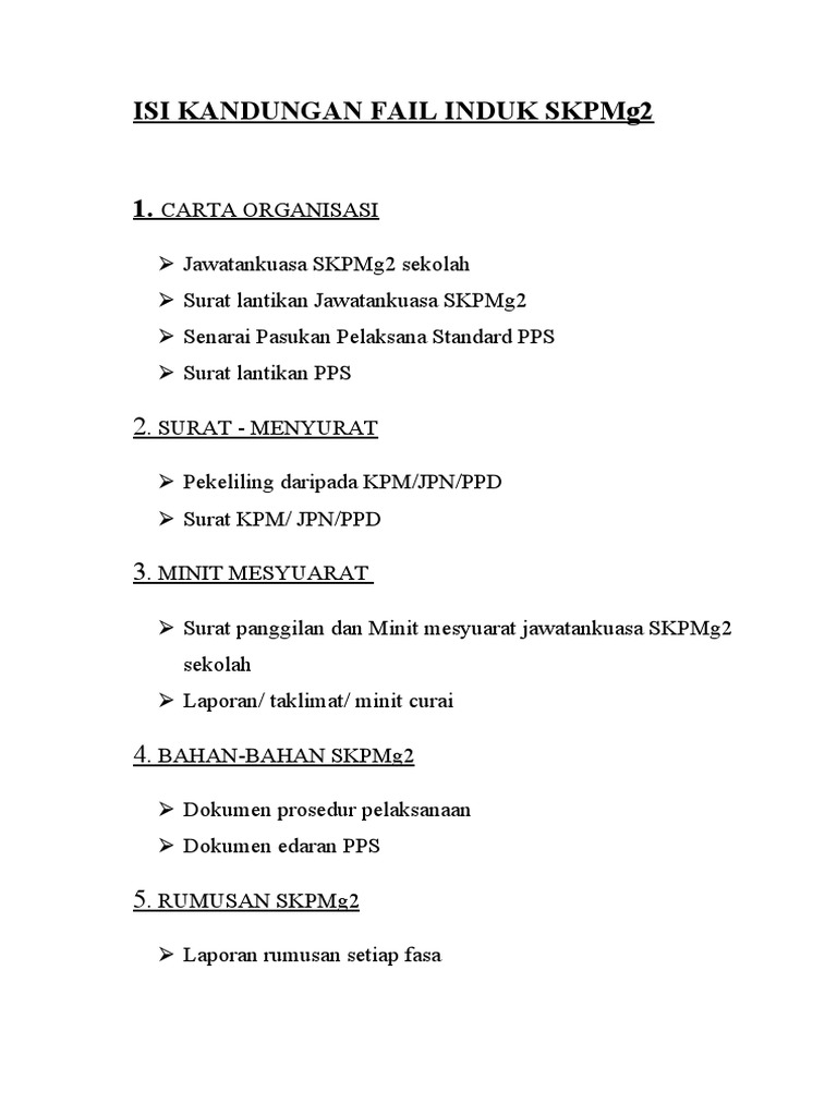 Contoh Isi Kandungan Fail Skpmg2 Induk | PDF