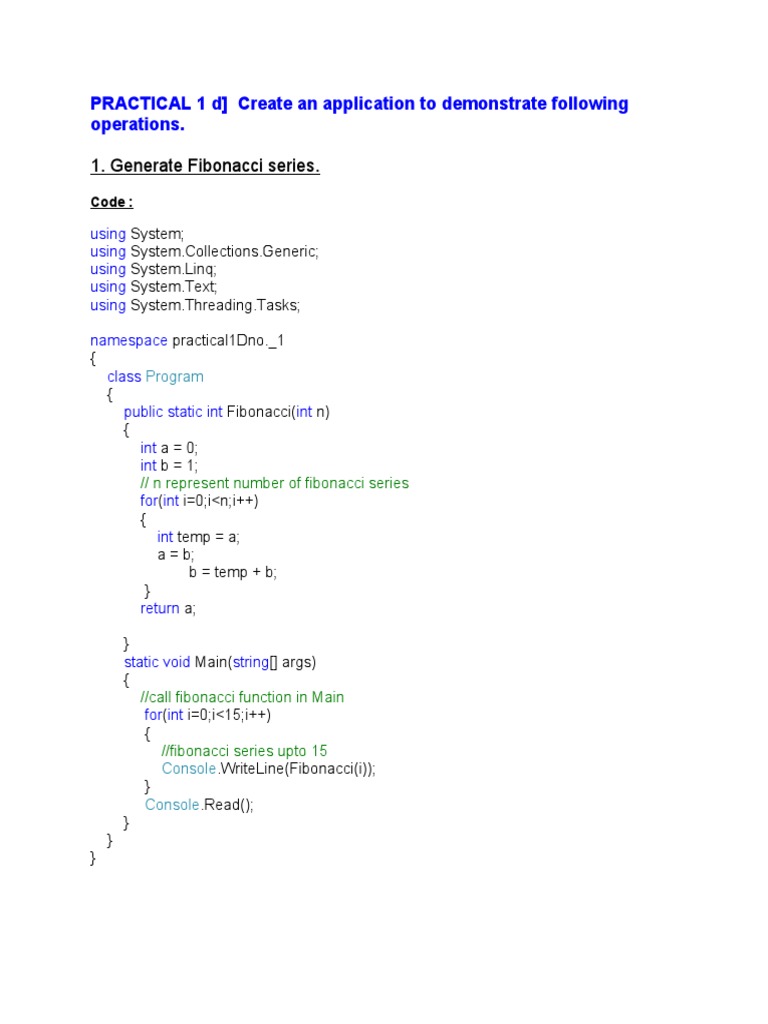 Generate Fibonacci Series.: PRACTICAL 1 D) Create An Application To ...