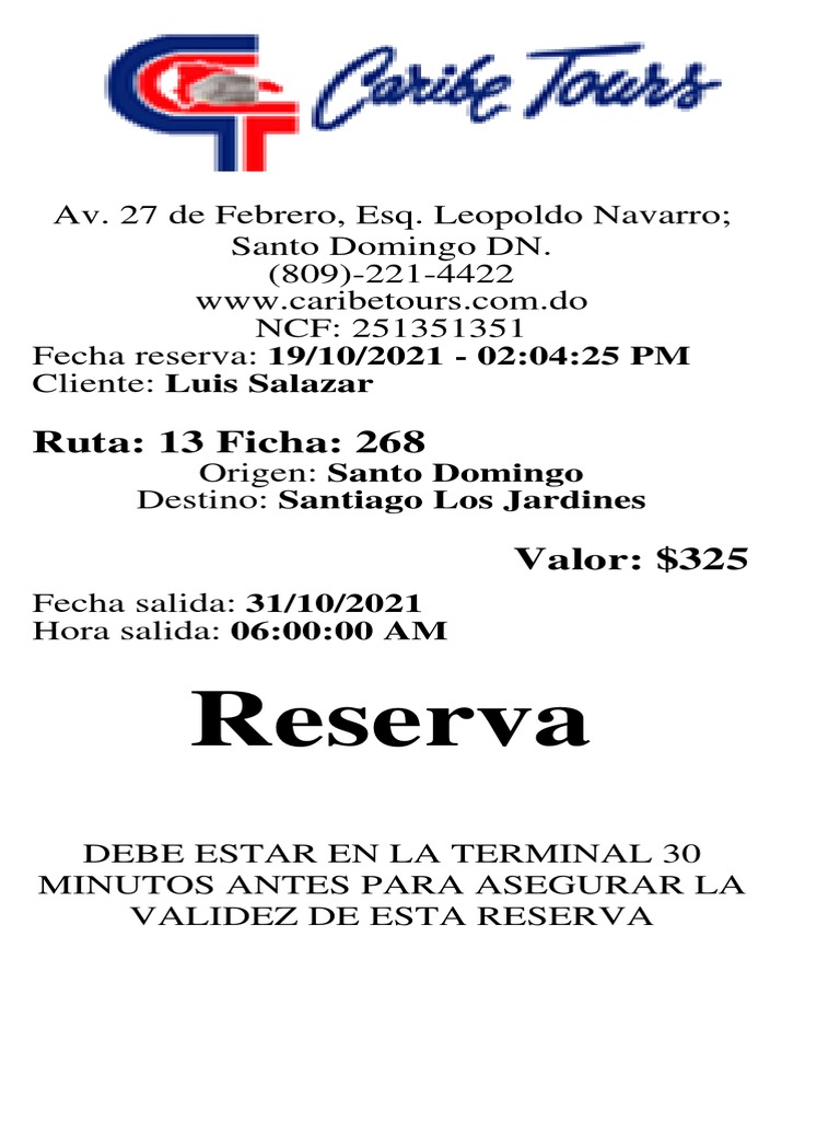 Ticket Caribe Tours 12200 | PDF