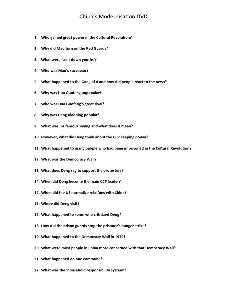 Questions DVD Born Under A Red Flag | PDF | Deng Xiaoping | China