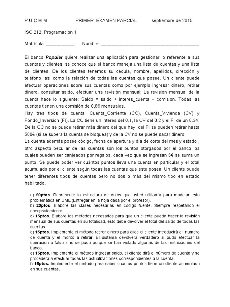 Ejercicio de Practica JAVA POO | Descargar gratis PDF | Bancos | Informática