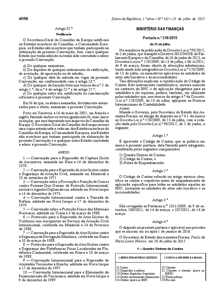 Código de Contas Portaria 218-2015 | PDF | Ativo fixo | Imposto sobre ...