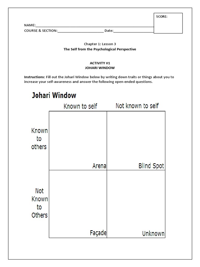 Lesson 3 Worksheet | Download Free PDF | Self | Psychology