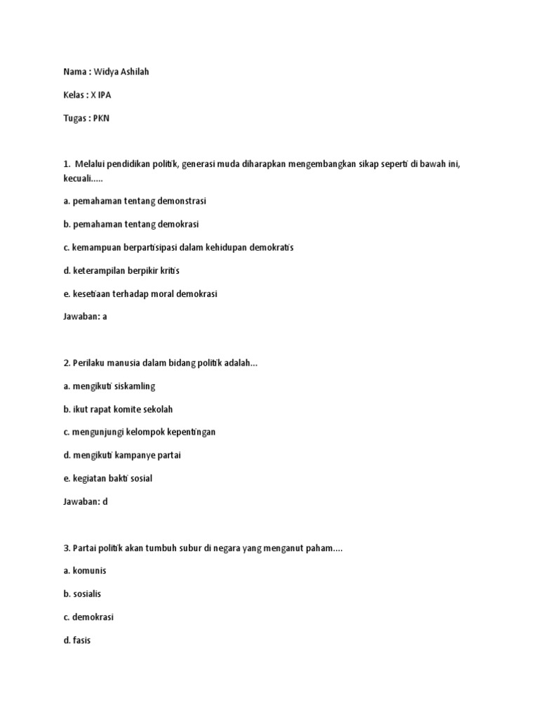 Soal PKN Kelas XI | PDF | Politik | Ilmu Sosial