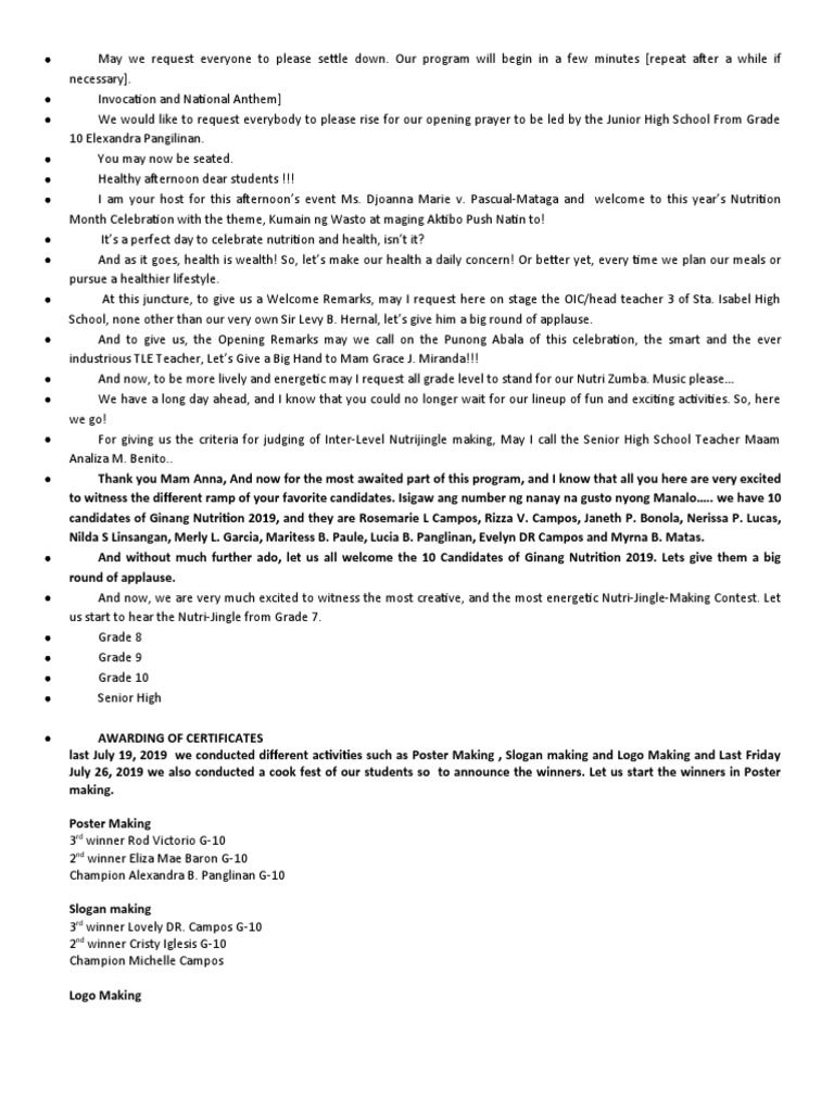 Script For Nutrition Month 1 | PDF