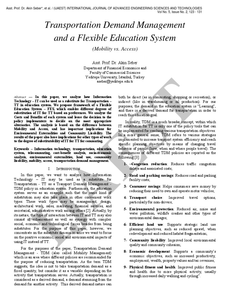 4.IJAEST Vol No 5 Issue No 2 Transportation Demand Management and A Flexible Education System ...