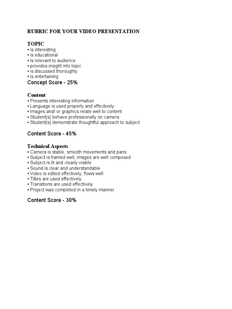 Rubric For Video Production | PDF