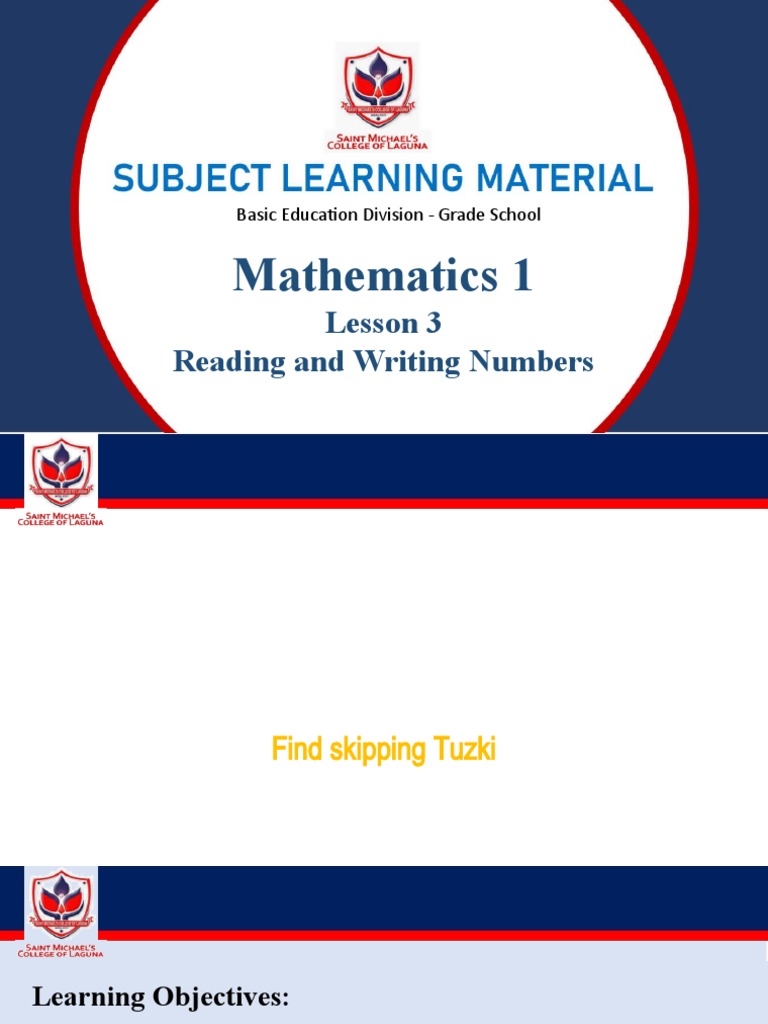 Module 1 - Lesson 3 - Reading and Writing Numbers - Math 1 | PDF ...