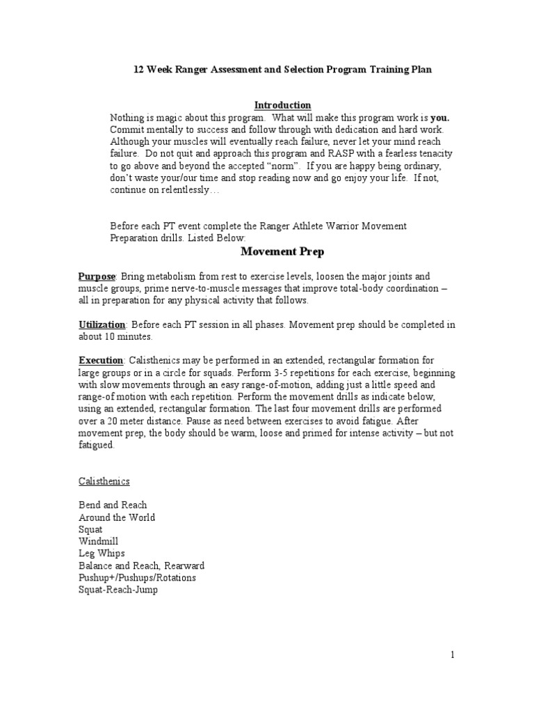 12 Week Ranger Assessment and Selection Program Training Plan2 | PDF