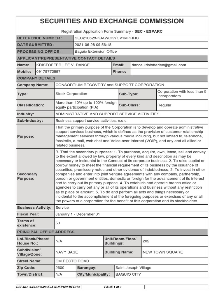 Application Summary Form | PDF | Securities (Finance) | U.S. Securities ...