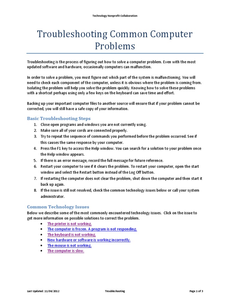 Troubleshooting Common Computer Problems | PDF | Software Development ...