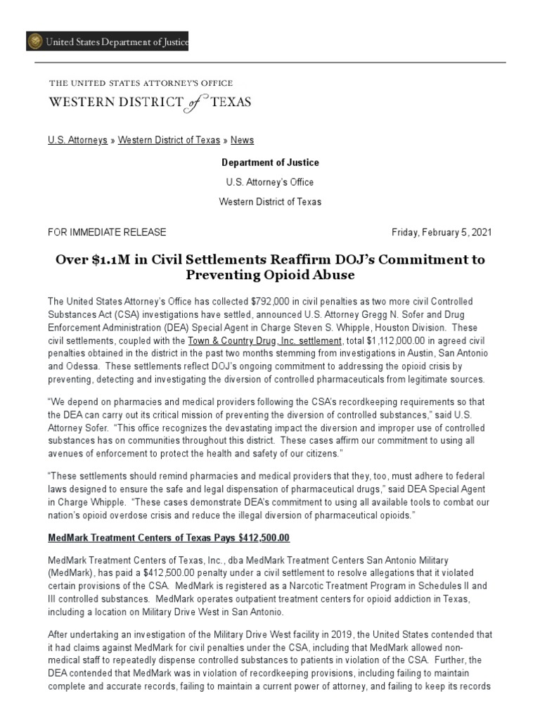 2021.02.05 USAO Press Release, Over $1.1M in Civil Settlements Reaffirm ...