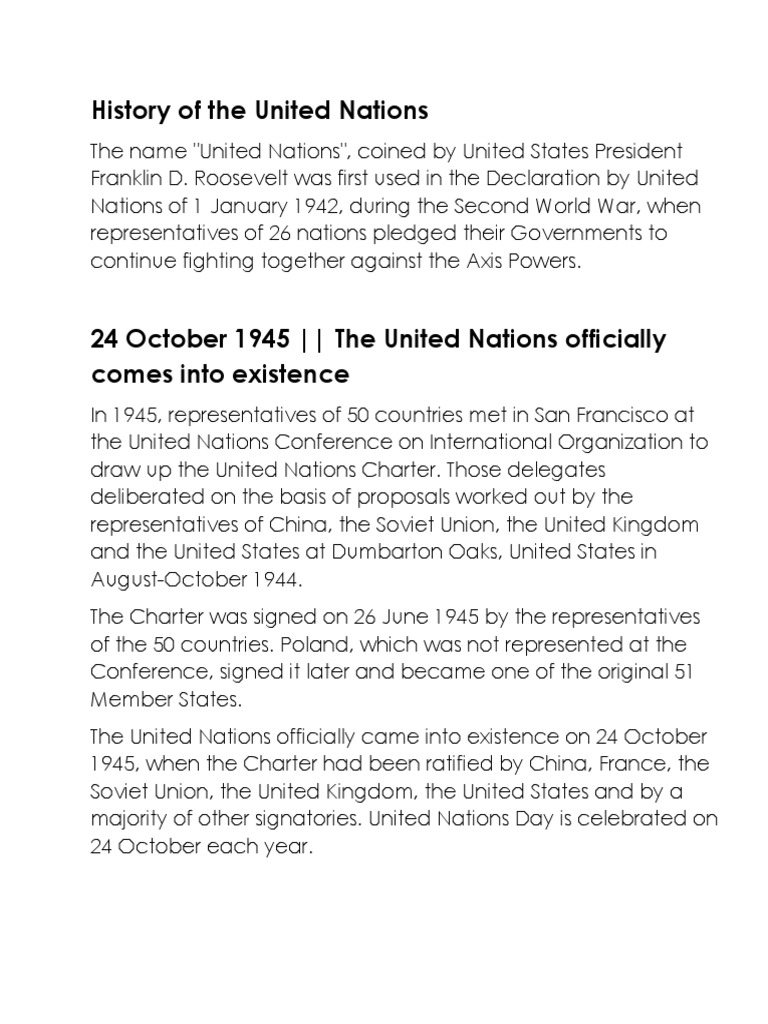 History of The United Nations | PDF | United Nations General Assembly ...