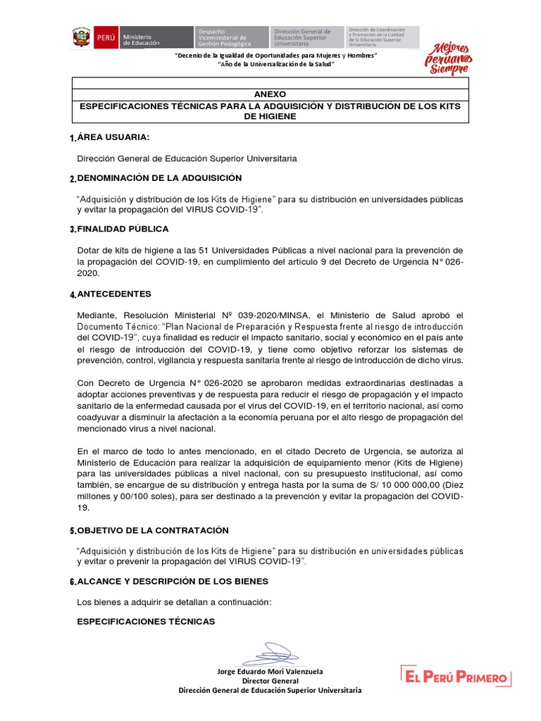 01 EETT - KITS - HIGIENE - v2 | PDF | Lima