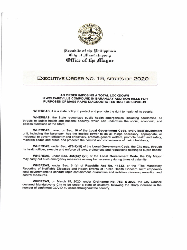 Executive Order No. 15, Series of 2020 | PDF