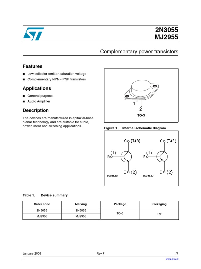 2n3055 Datasheet Power Tranzistor | Bipolar Junction Transistor ...