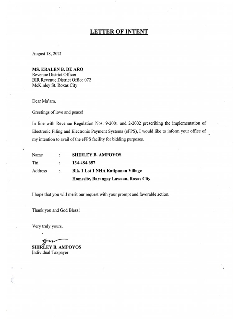 Letter of Intent Bir | PDF