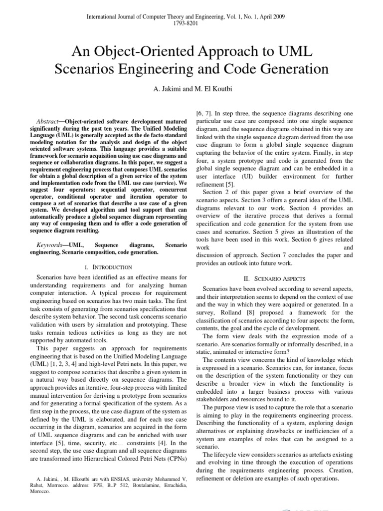 An Object-Oriented Approach To UML Scenarios Engineering and Code Generation | PDF | Use Case ...