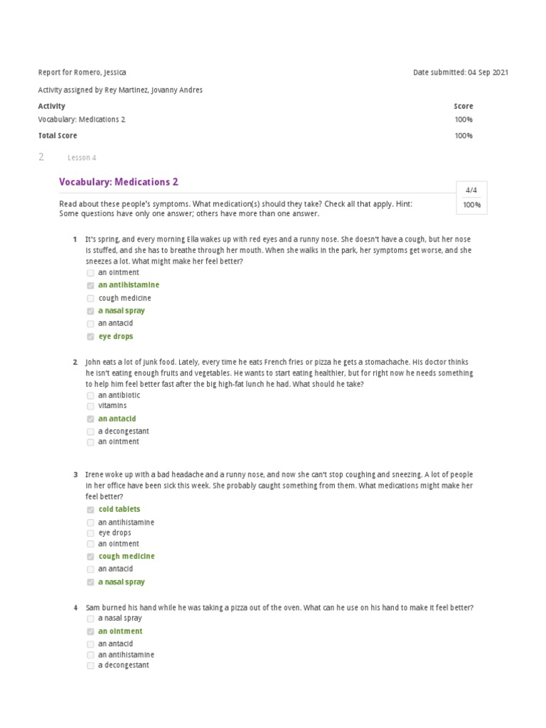 Vocabulary - Medications 2 - Mode - Report - Unit 2 - Lesson 4 - L5 G2 ...