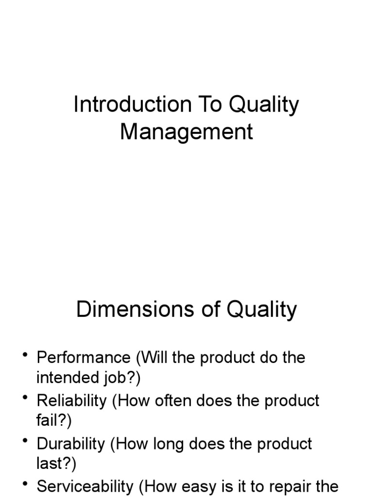 Introduction To Quality Management | PDF | Quality (Business) | Quality ...