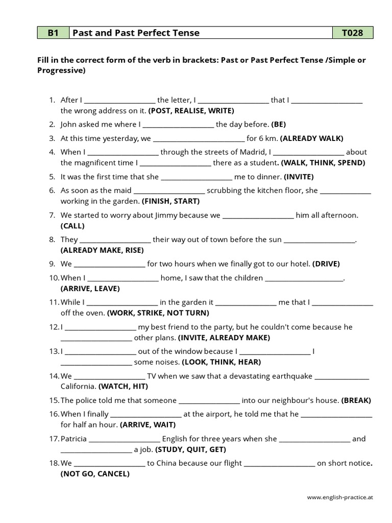 T 028 Past Past Perfect Tense 1 | PDF